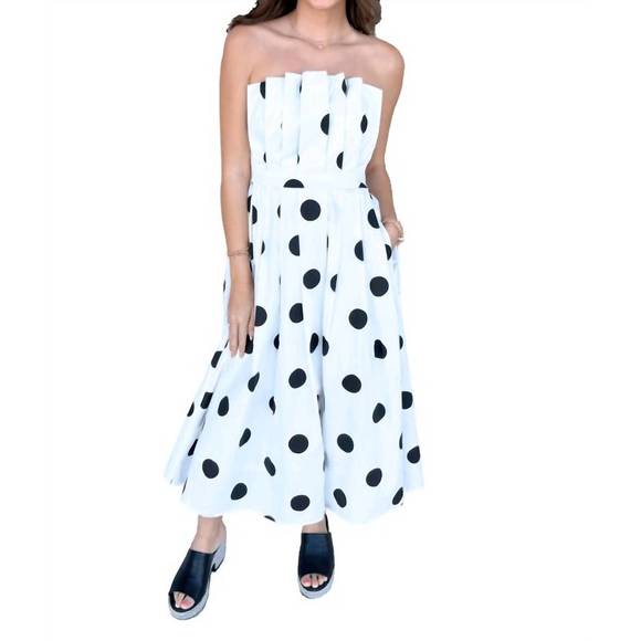 entro | Dresses | New Entro Polka Dot Strapless Pleated Midi Dress In ...
